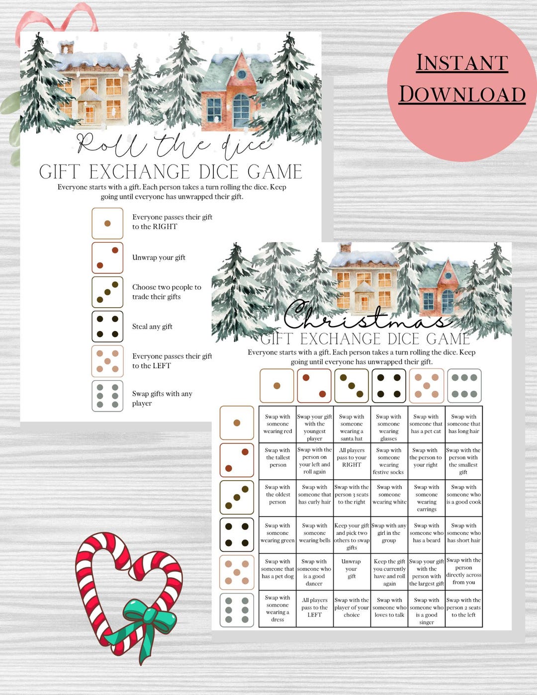Christmas Gift Exchange Dice Game Printable, Roll the Dice Holiday ...