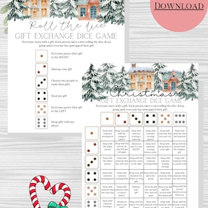 Christmas Gift Exchange Dice Game Printable, Roll the Dice Holiday ...