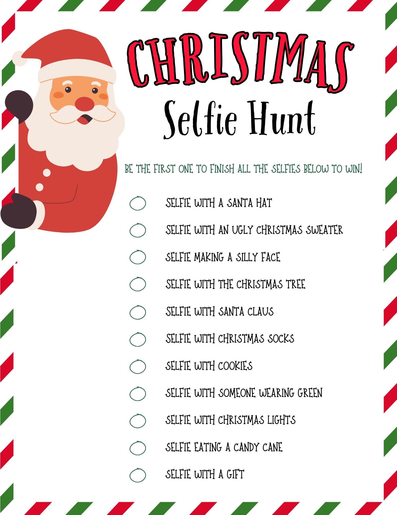 Santa Christmas Selfie Scavenger Hunt, Funny Christmas Photo Selfie ...