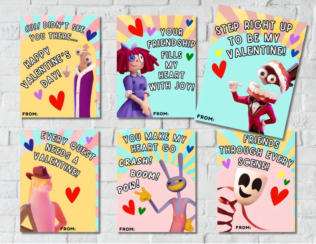 Digital Circus Valentine Cards | Printable Valentine Cards for Kids and ...