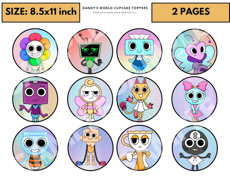 Dandy's World Toons Cupcake Toppers - Unique Toons Character Party ...