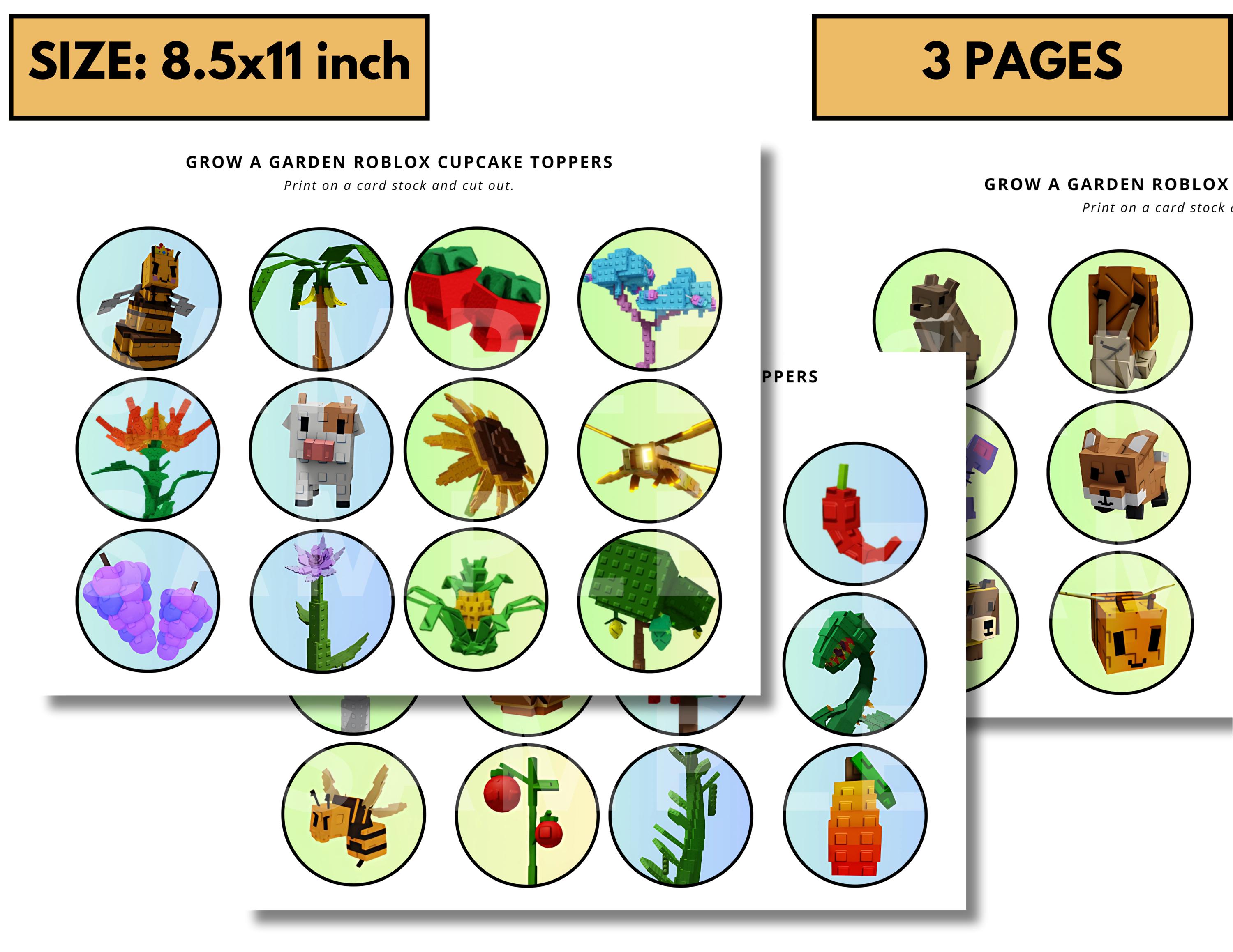Grow a Garden Roblox Cupcake Toppers: Printable Party Decor (PDF ...