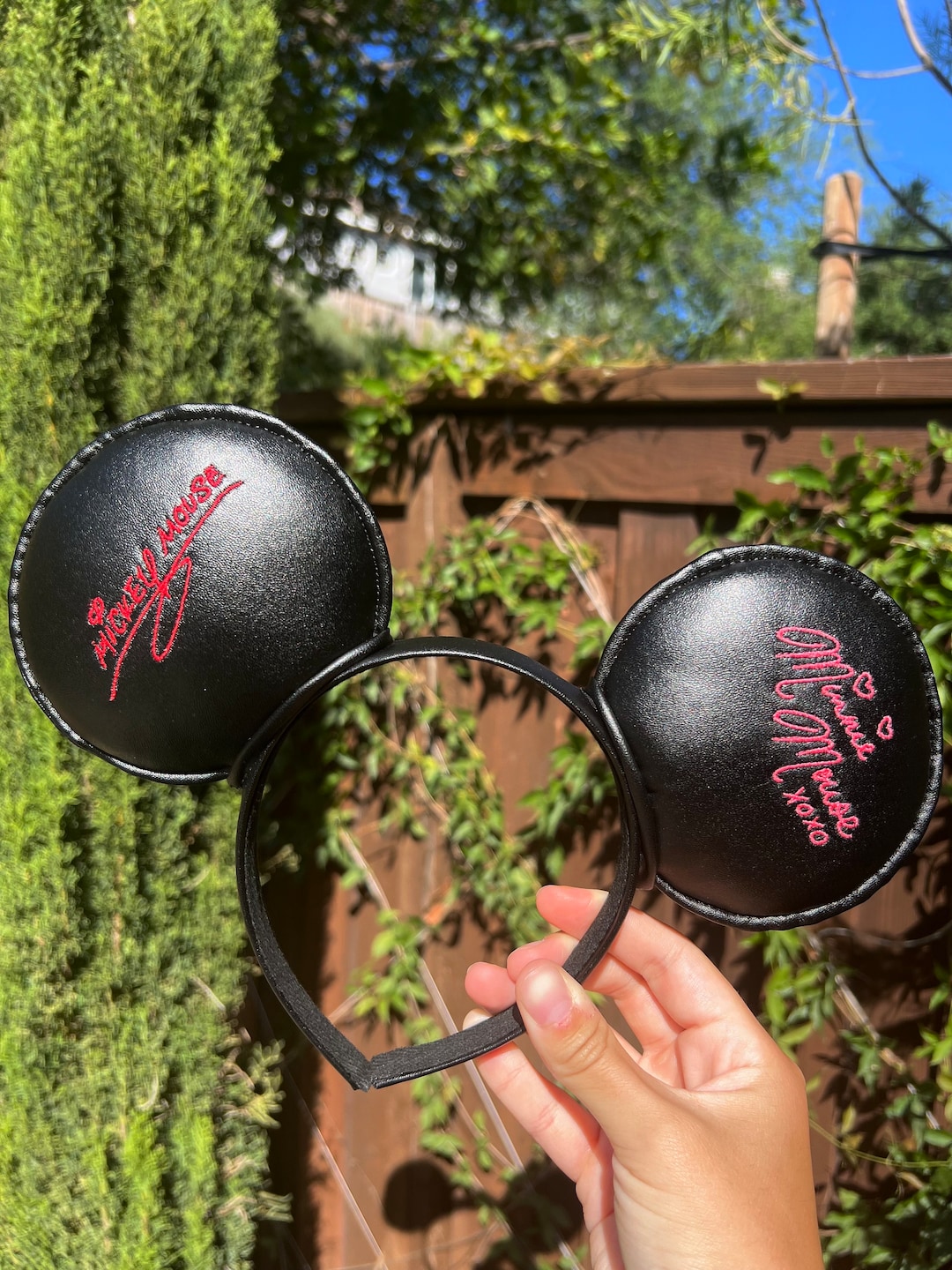 Embroidered Black Faux Leather Mouse Ears / Black Mouse Ears ...
