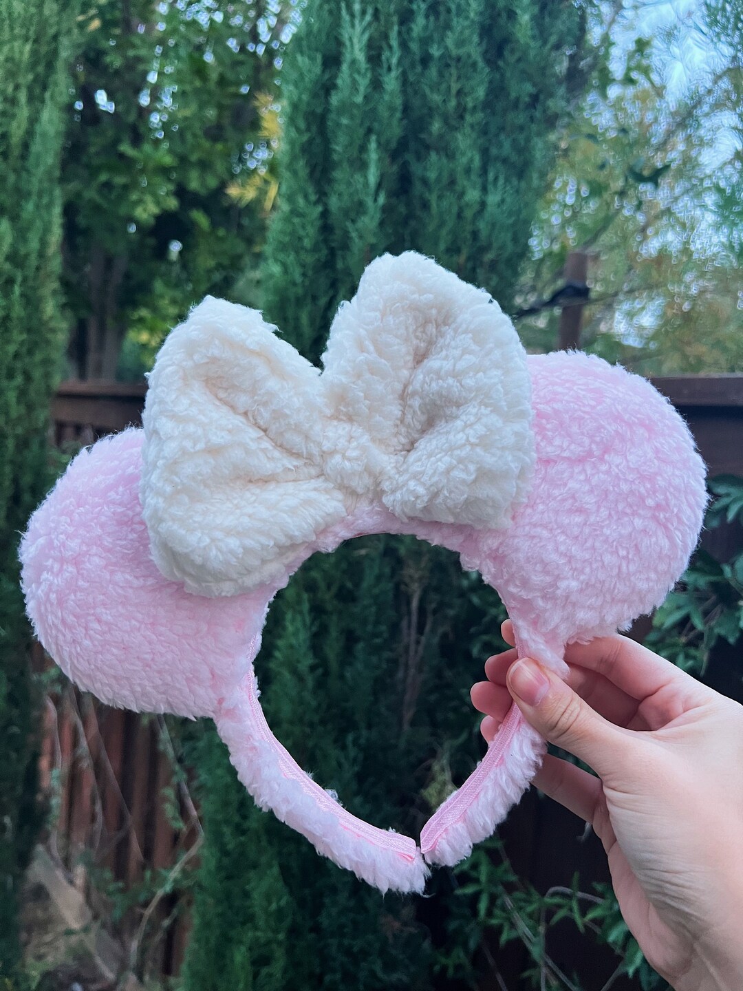 Pink and White Sherpa Mouse Ears / Handmade Mouse Ears - Etsy