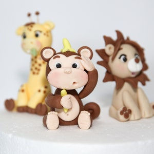 Safari Cake Topper Fondant With Leaves Bundle, Cute Male Animals Edible ...