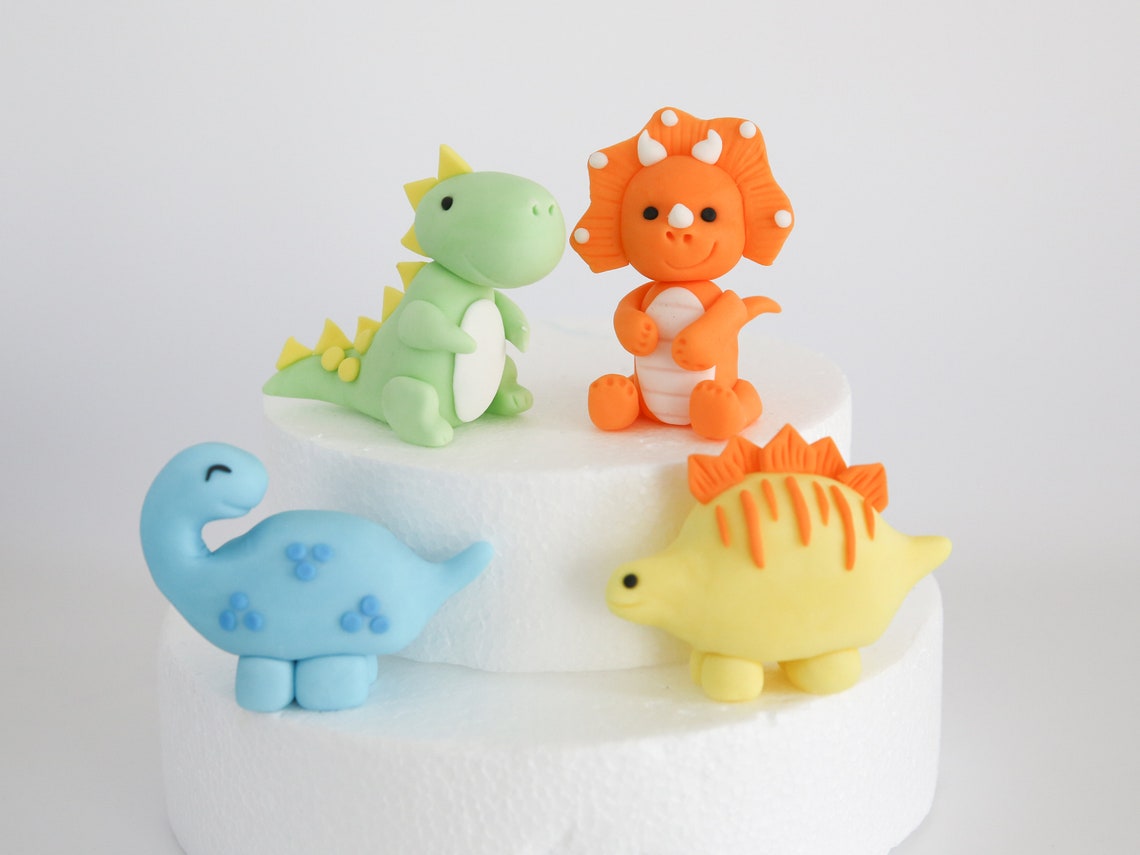 Dinosaur Cake Topper Fondant With Volcano and Balloon Cute - Etsy