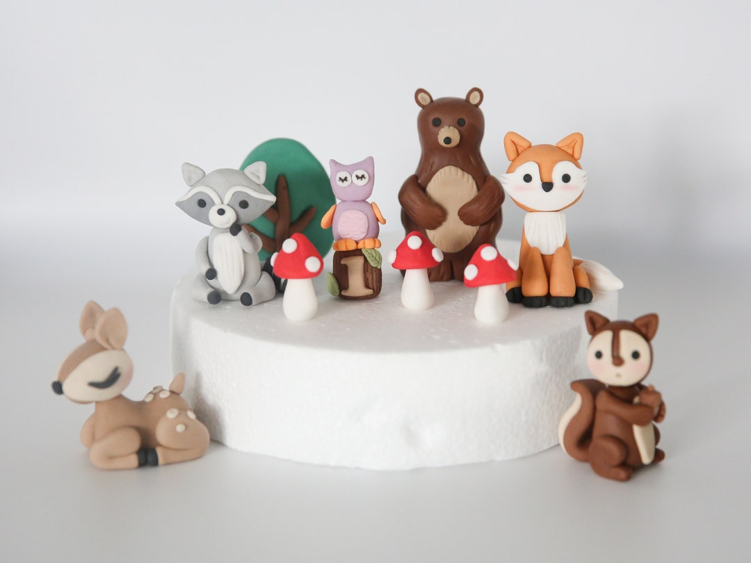 EXTENDED Woodland Animal Cake Topper Fondant With Mushroom and Tree, 6 ...