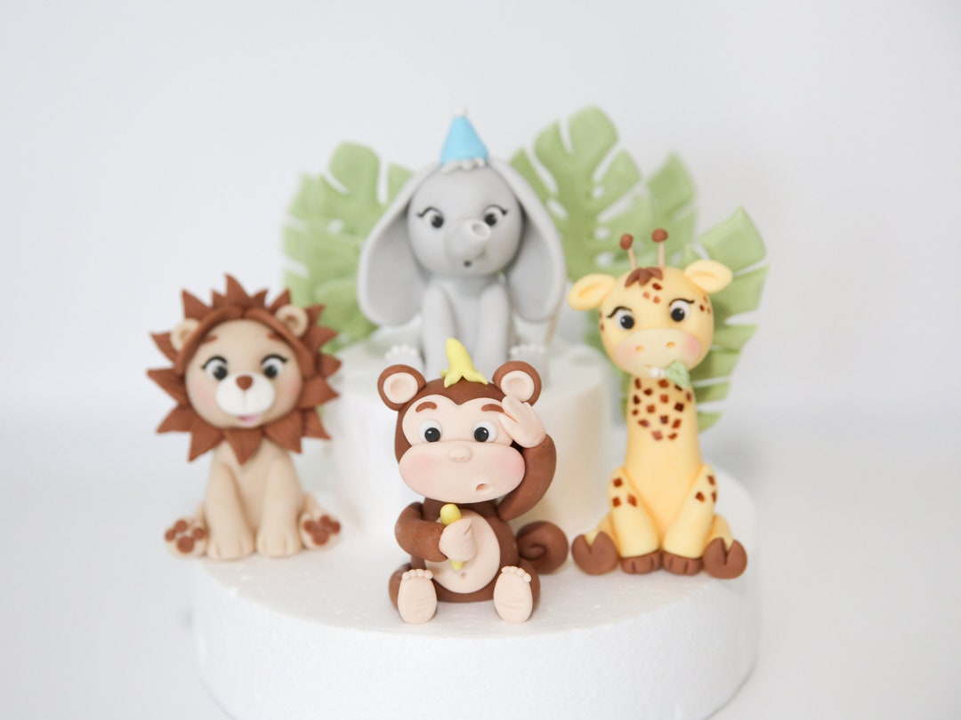 Safari Cake Topper Fondant With Leaves Bundle, Cute Male Animals Edible ...
