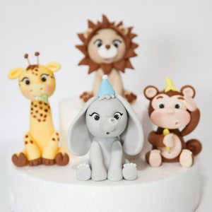 Safari Cake Topper Fondant With Leaves Bundle, Cute Male Animals Edible ...