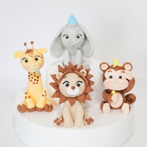 Safari Cake Topper Fondant With Leaves Bundle, Cute Male Animals Edible ...