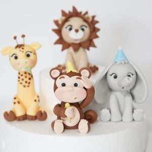 Safari Cake Topper Fondant With Leaves Bundle, Cute Male Animals Edible ...