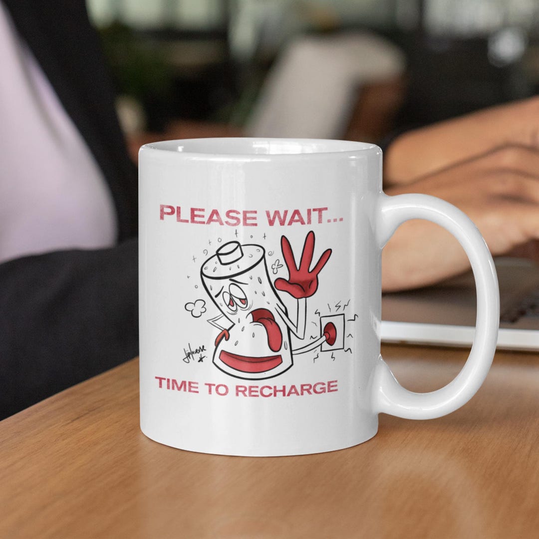 Battery Recharge Coffee Mug, Funny Cup, Work From Home Gift, Cartoon ...