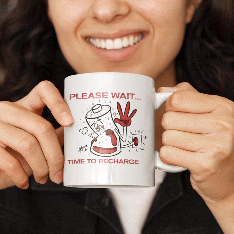Battery Recharge Coffee Mug, Funny Cup, Work From Home Gift, Cartoon ...