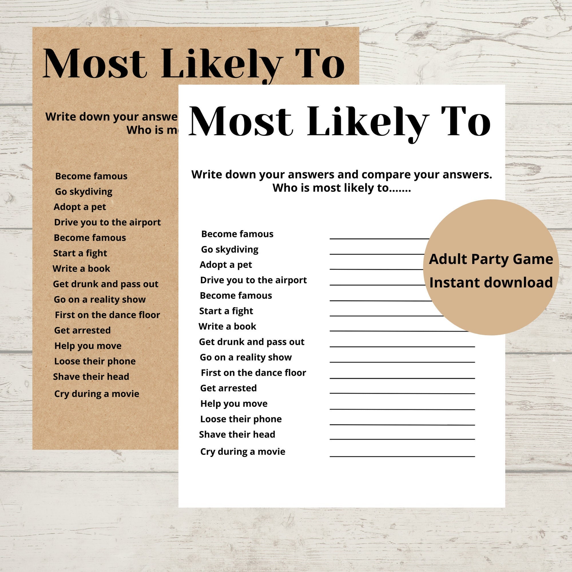 Adult Party Games Most Likely To Party Games Printable Party Games