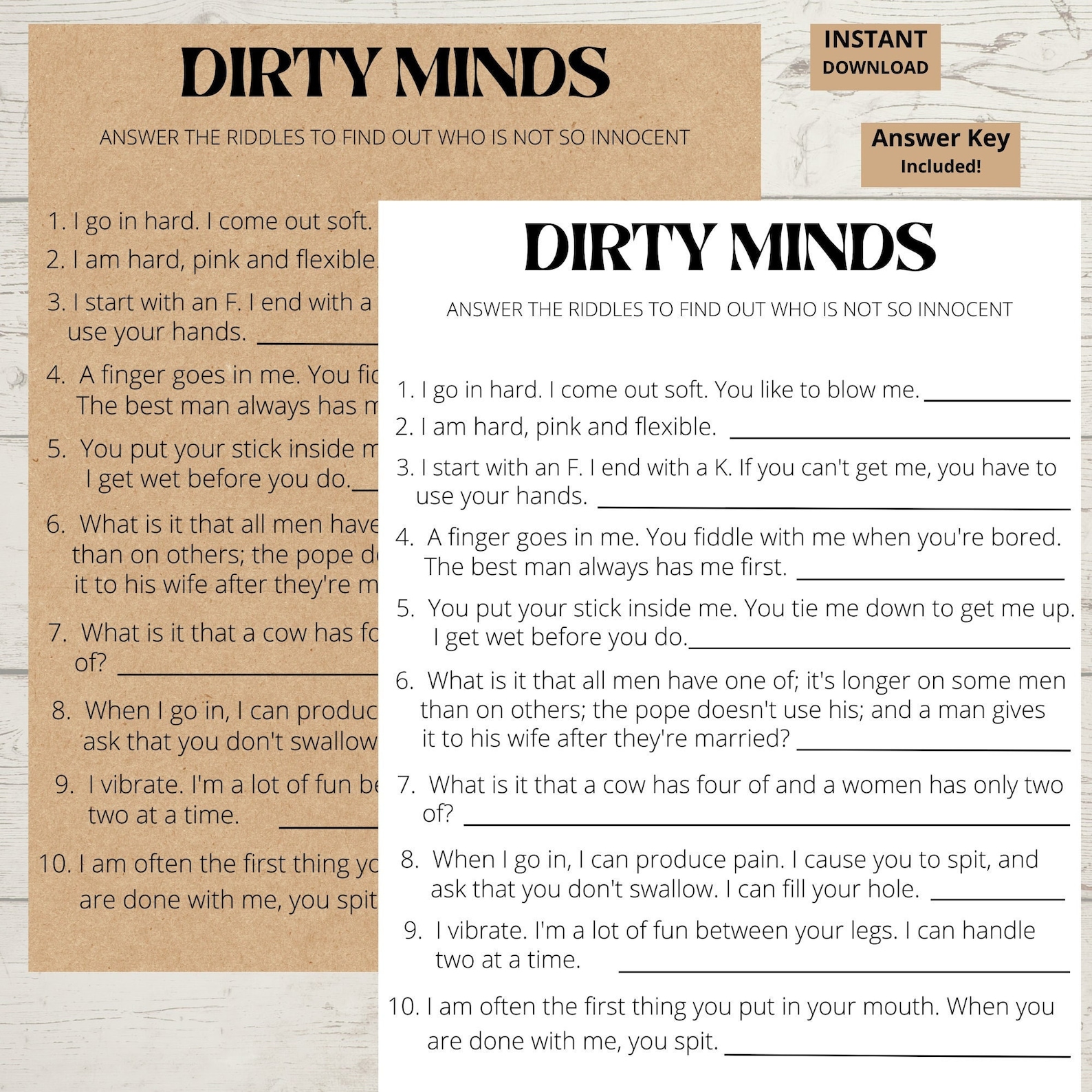 Dirty Minds Adult Party Game: Printable Riddles (PDF Download) - Etsy