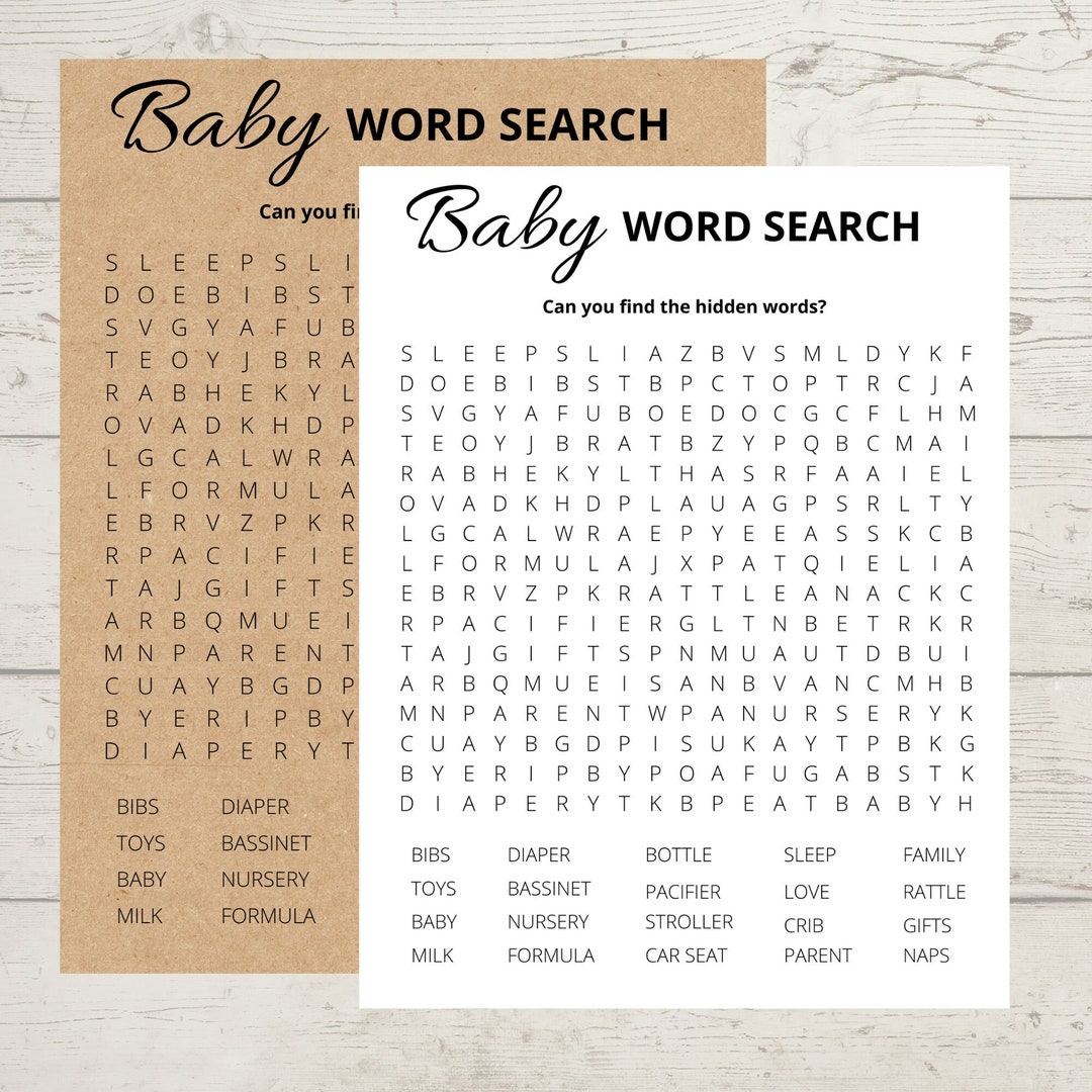 Word Search | Baby Shower Games | Baby Shower Games Printable | Gender ...