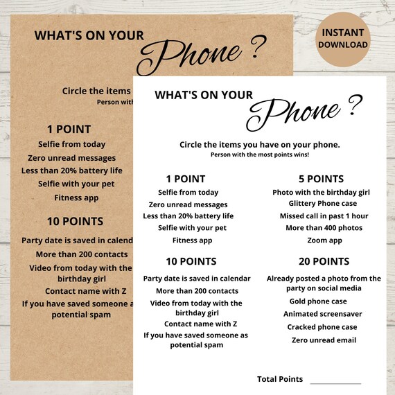 Birthday Games What is on Your Phone Adult Birthday Party - Etsy