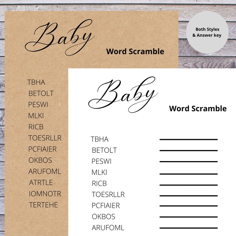 Word Scramble Baby Shower Game | Baby Word Scramble Game | Baby Shower ...