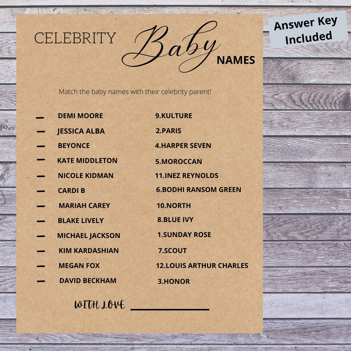 Celebrity Baby Name Game | Baby Shower Games | Baby Shower Activity ...