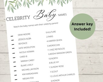 Celebrity Baby Name Game Baby Shower Games Baby Shower | Etsy