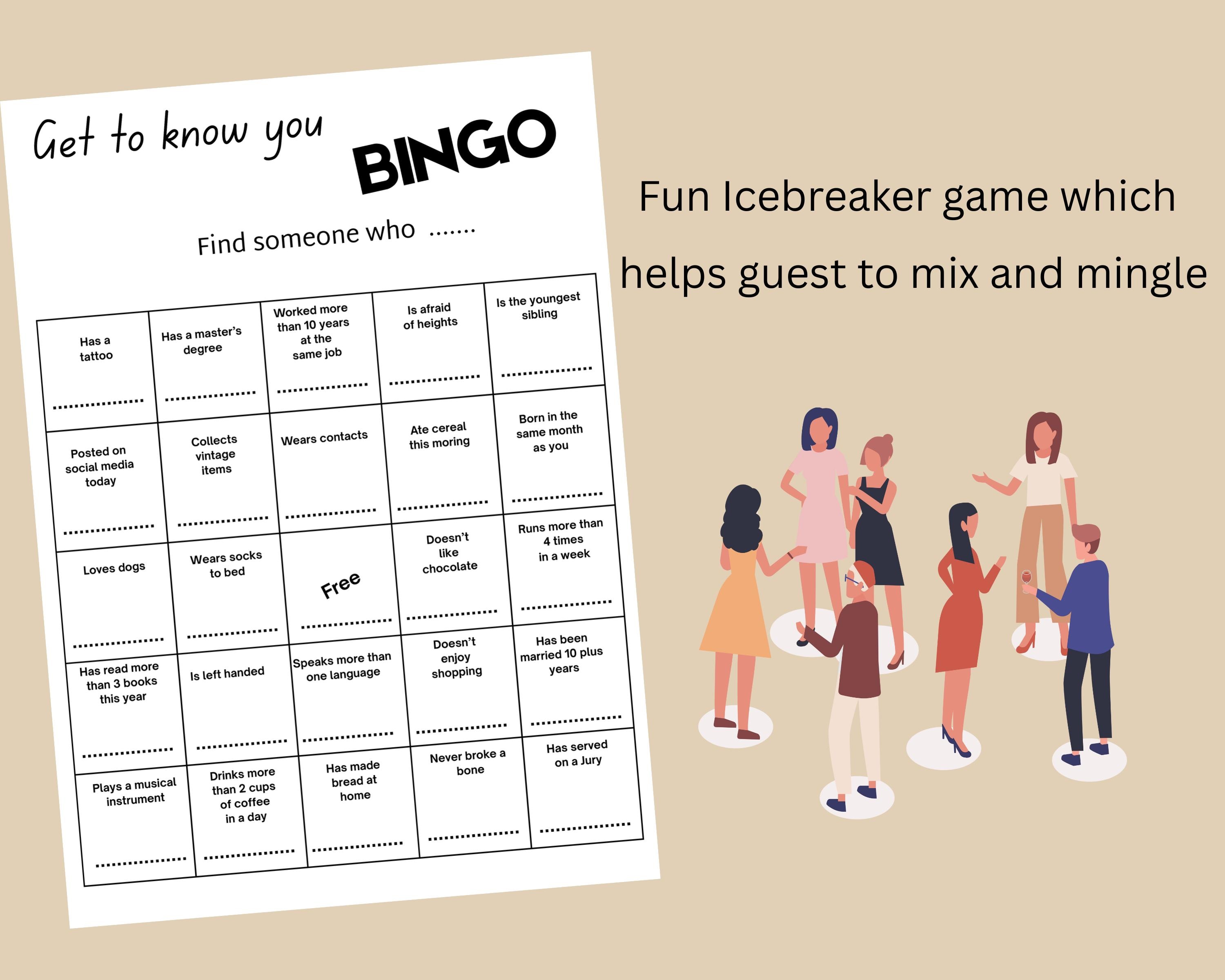 Printable Find Someone Who Ice Breaker Bingo, Adult Party Games, Office ...