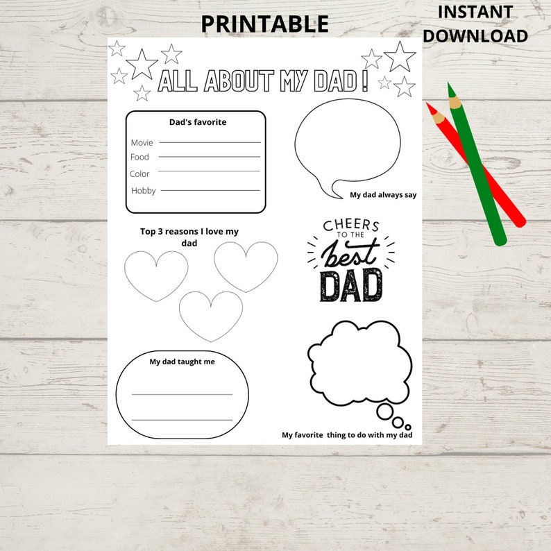 Printable Father's Day Card| All About Dad| for Fathers Day| Gift ...