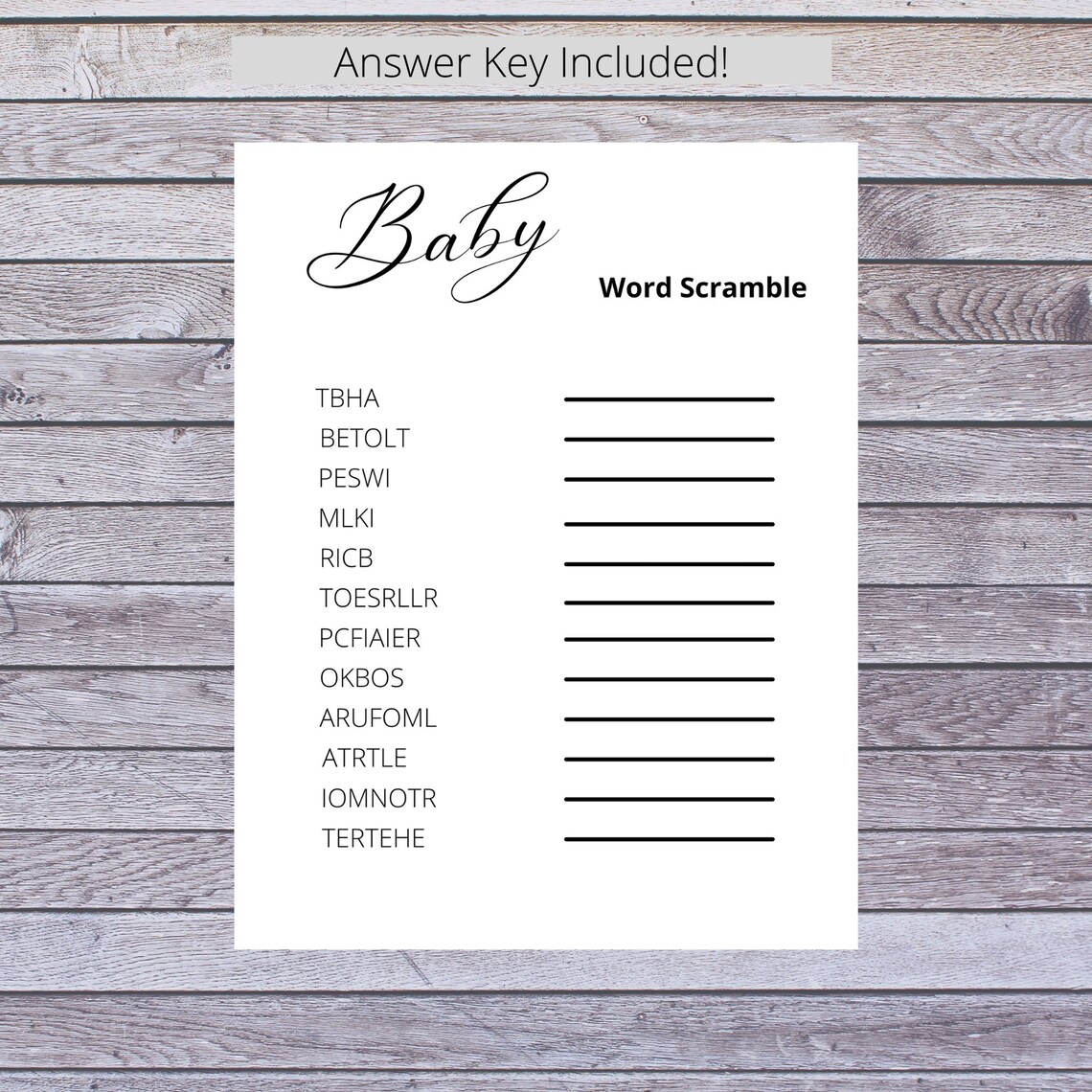 Word Scramble Baby Shower Game | Baby Word Scramble Game | Baby Shower ...