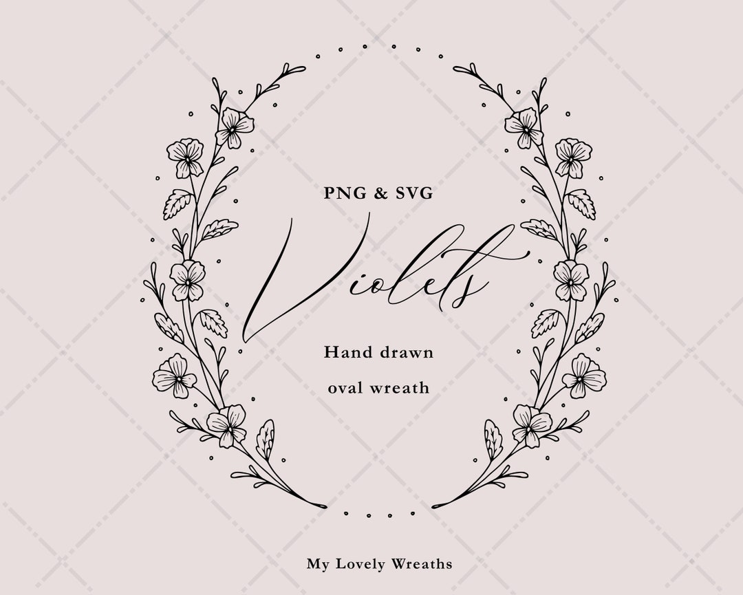 Violets Oval Wreath | Botanical Hand Drawn Illustrations | Floral ...