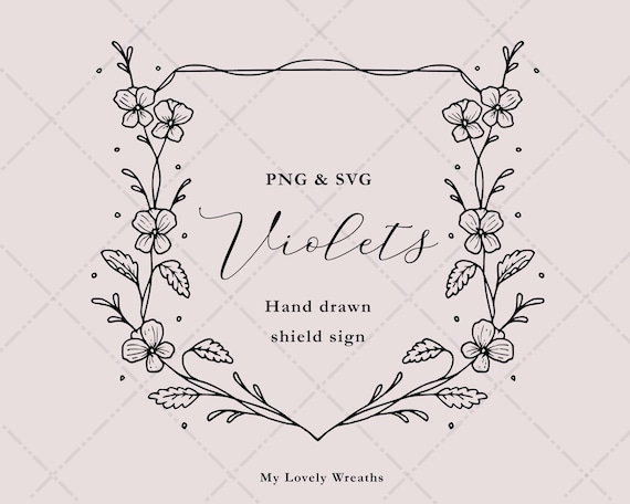 Violets Shield Sign Botanical Hand Drawn Illustrations | Etsy