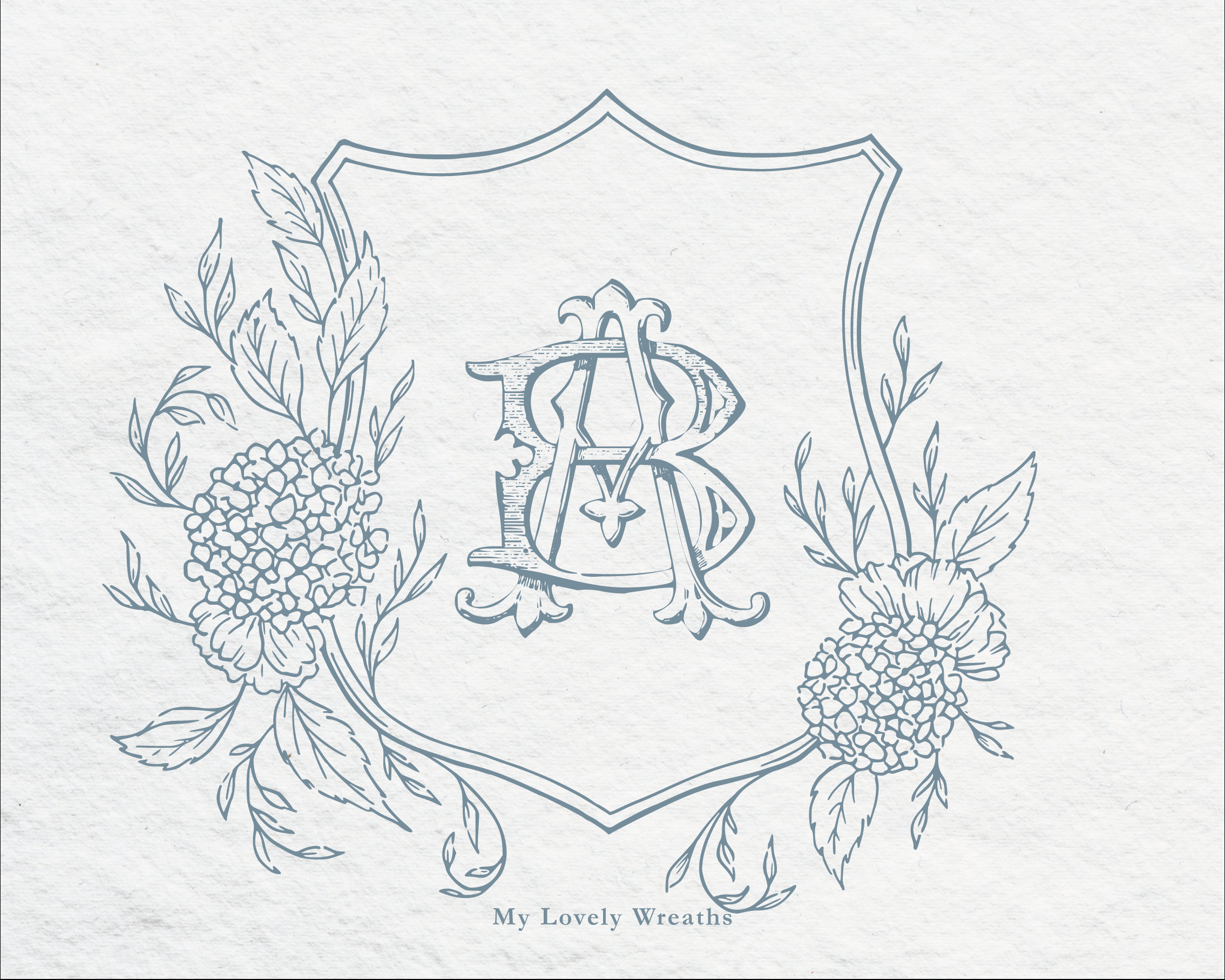 Hydrangea Shield Sign | Wedding Crest | Hand Drawn Illustrations ...