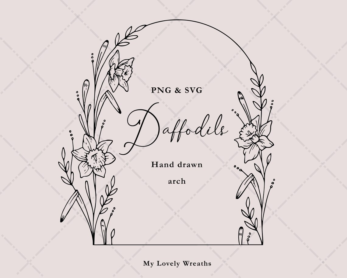 Daffodils Arch Botanical Hand Drawn Illustrations Floral - Etsy