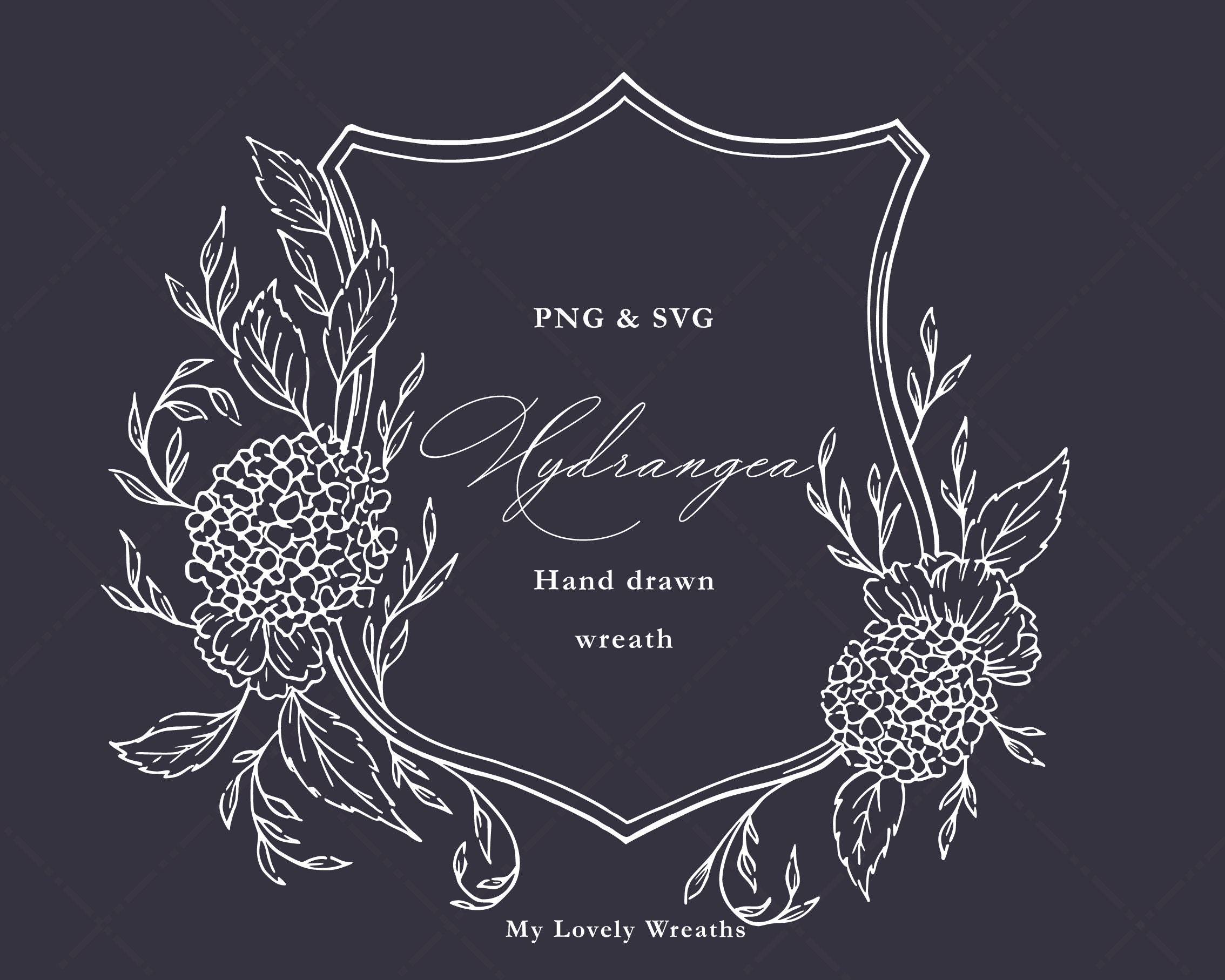 Hydrangea Shield Sign | Wedding Crest | Hand Drawn Illustrations ...