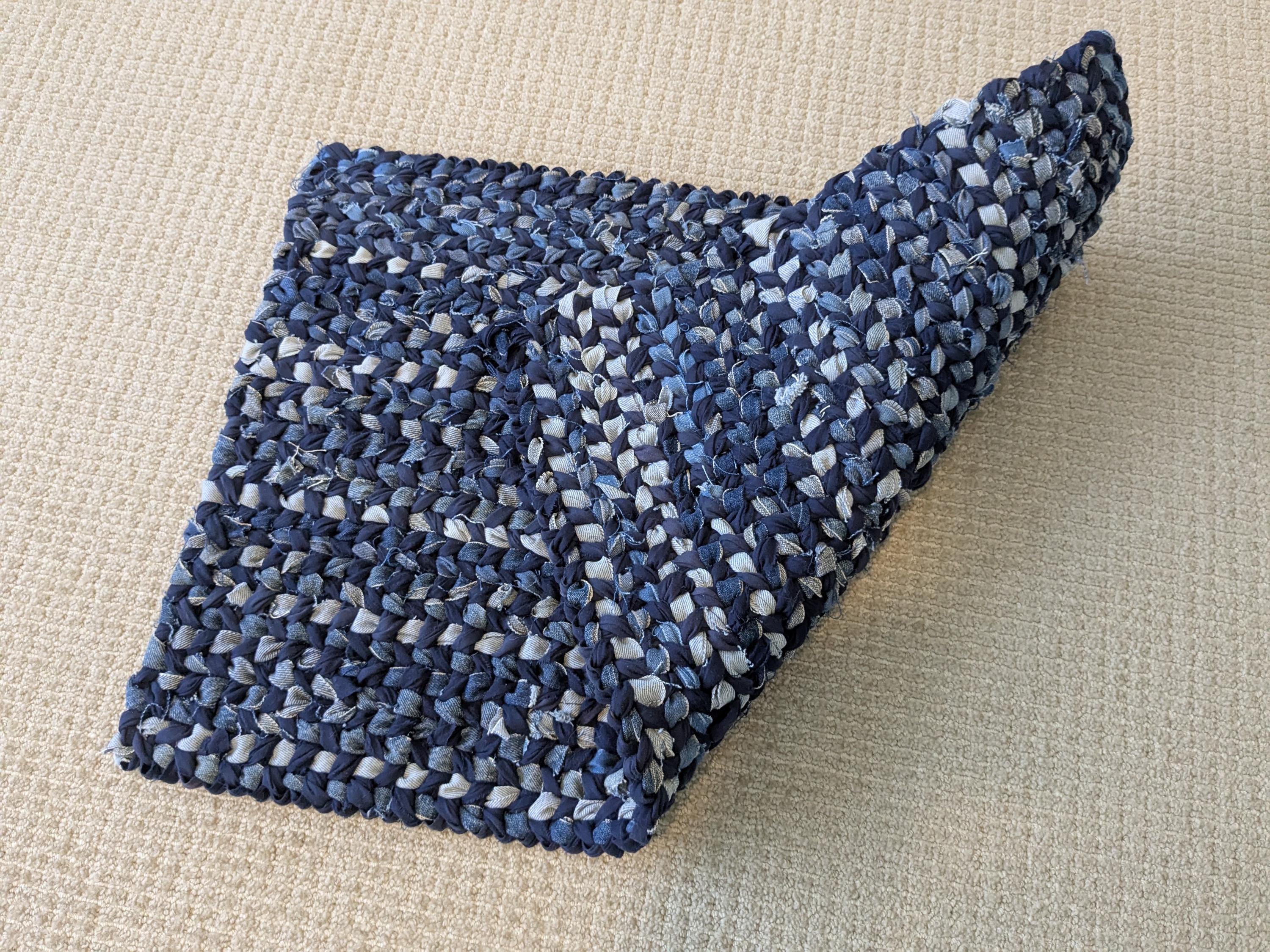 17x26 Denim & Navy Sheet, Rag Rug, Hand Woven, Twined, Upcycled Fabrics ...