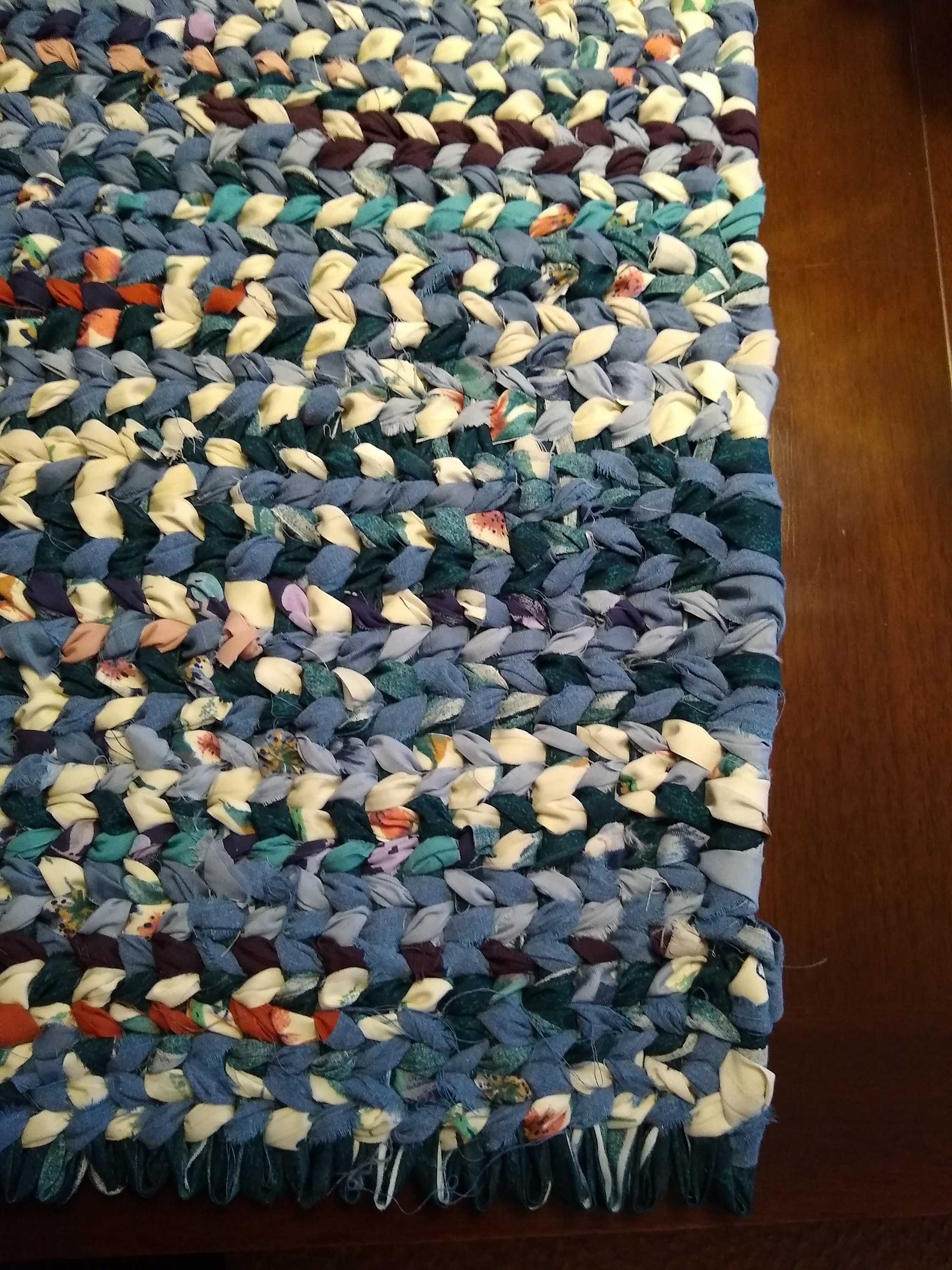 20x25 Rag Rug, Hand Woven, Twined, Blue, Multi Color, Upcycled Fabrics ...