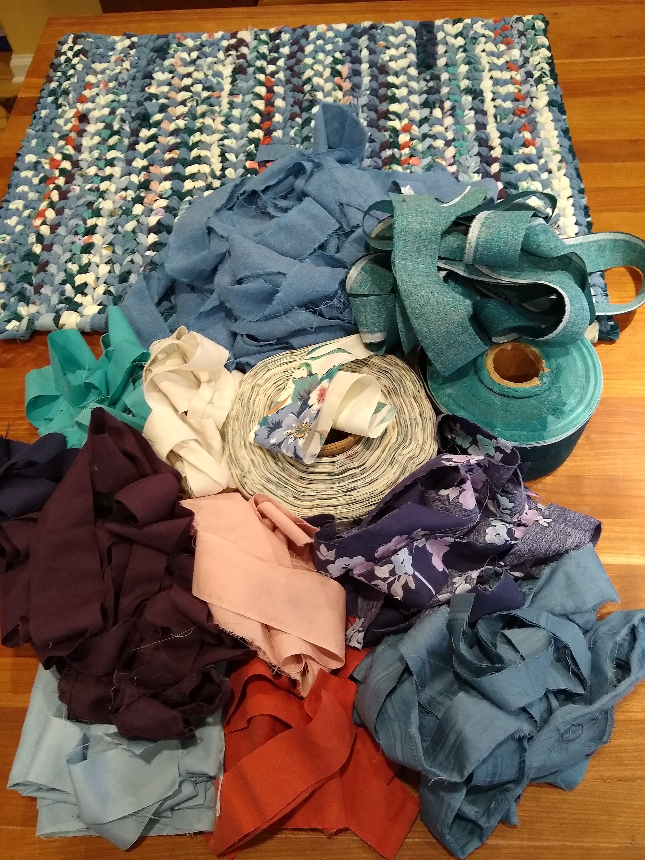 23x35 Rag Rug, Hand Woven, Twined, Blue, Multi Color, Upcycled Fabrics ...