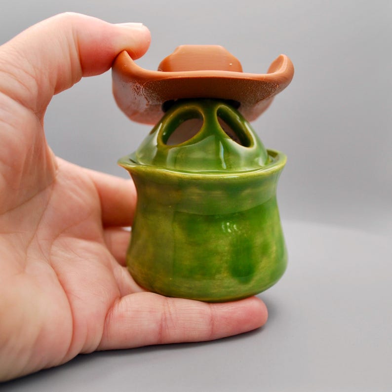 Frog With 3D Printed Cowboy Hat Ghost Luminary – Handmade Ceramic ...