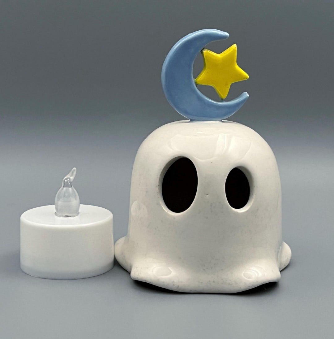 Handmade Moon Star Ceramic Ghost Tea Light Decoration | Spooky Handmade ...