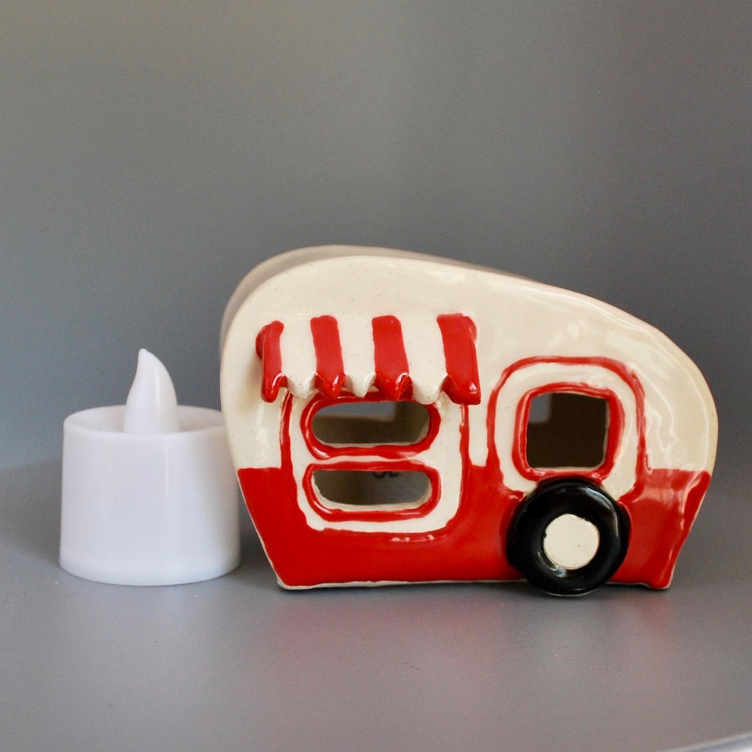 Ceramic RV Camper Luminary | Camping Lovers Gift | Small Handmade ...