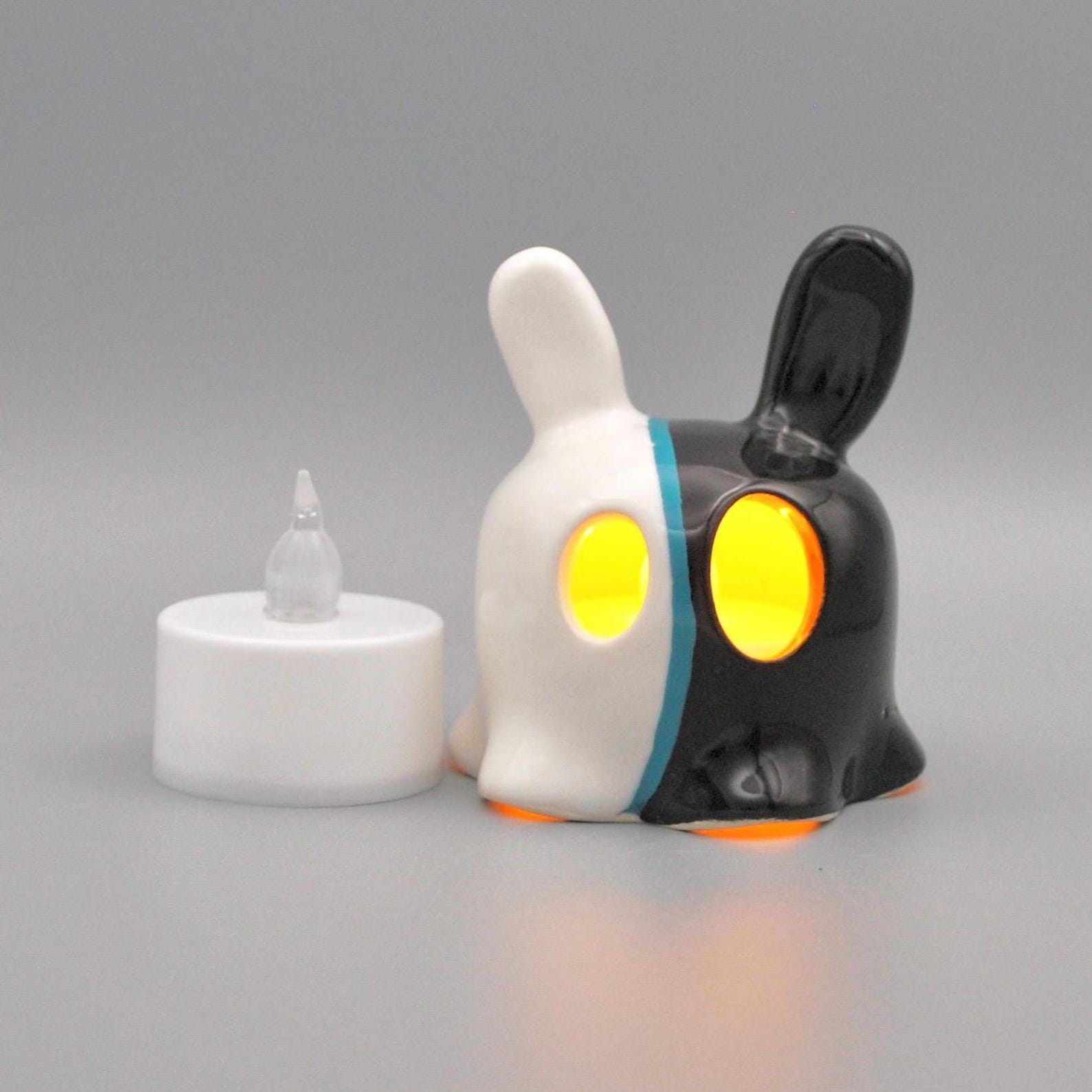 Rabbit Ghost Luminary – Handmade Ceramic Holder for Flameless Tealights ...