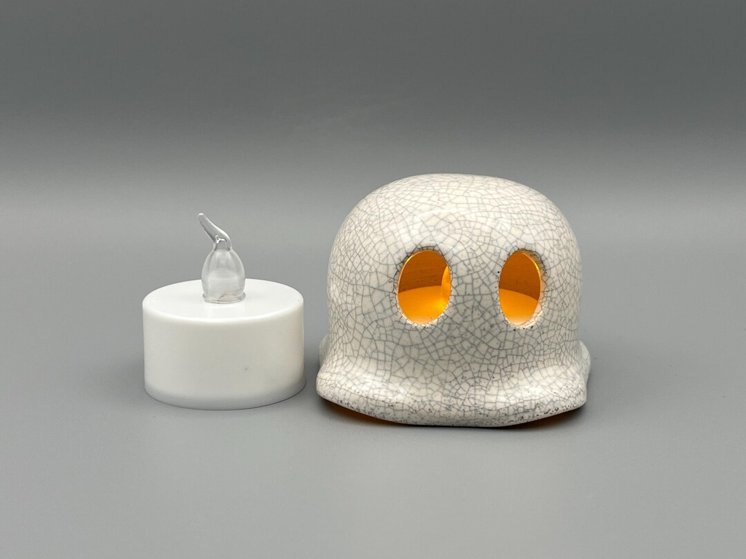 White Pottery Ghost Luminary, Unique Collectible Ceramic Figurine ...