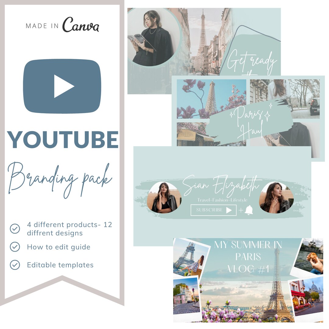Youtube Branding Kit, Youtube Banner, Editable Youtube Canva Files ...