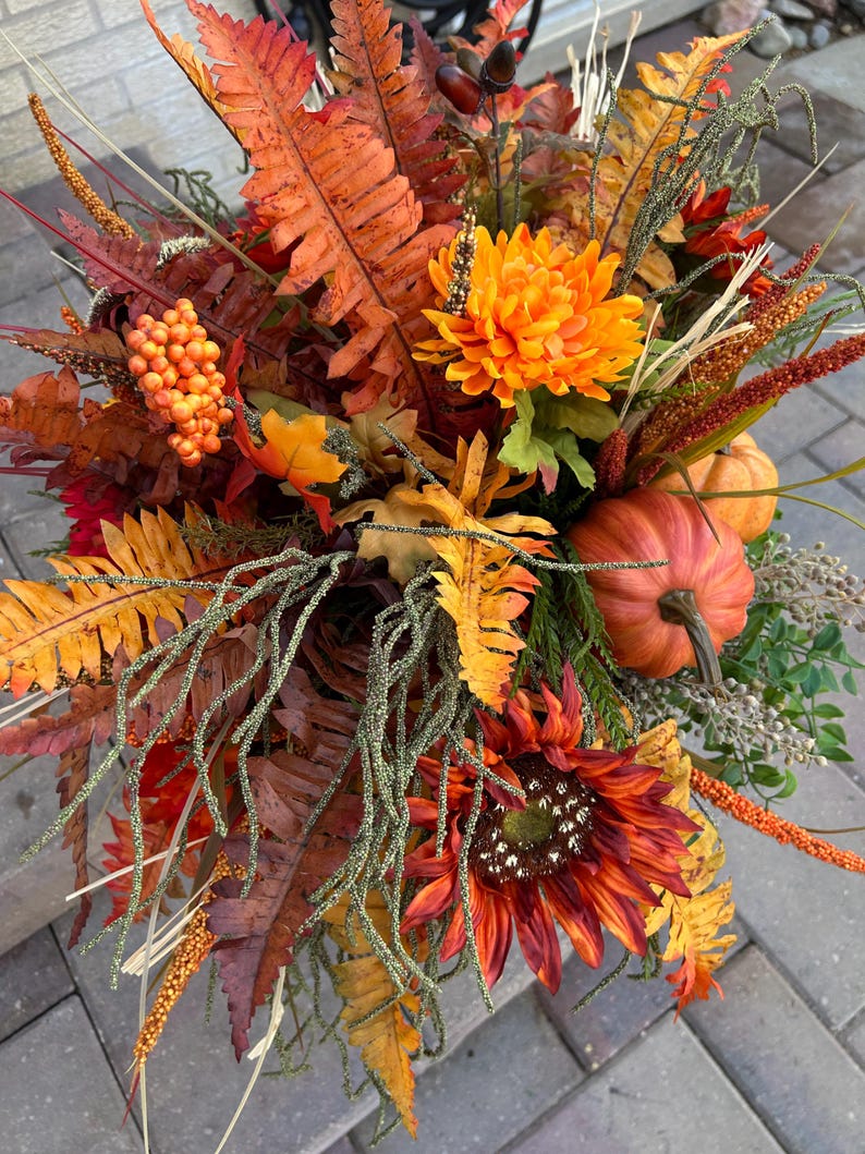 Fall Faux Flower Urn Filler: Autumn Porch Decor Centerpiece, Fall Front ...