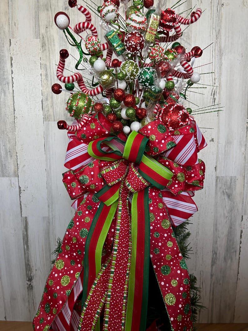 Red and Green Christmas Tree Topper - Whimsical Topper for Christmas ...