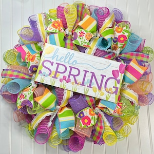 Hello Spring Wreath, Burlap and Deco Mesh, Front Door Decor - Etsy