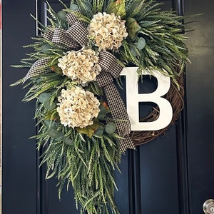 Monogram Hydrangea Wreath: Personalized Front Door Decor - Etsy