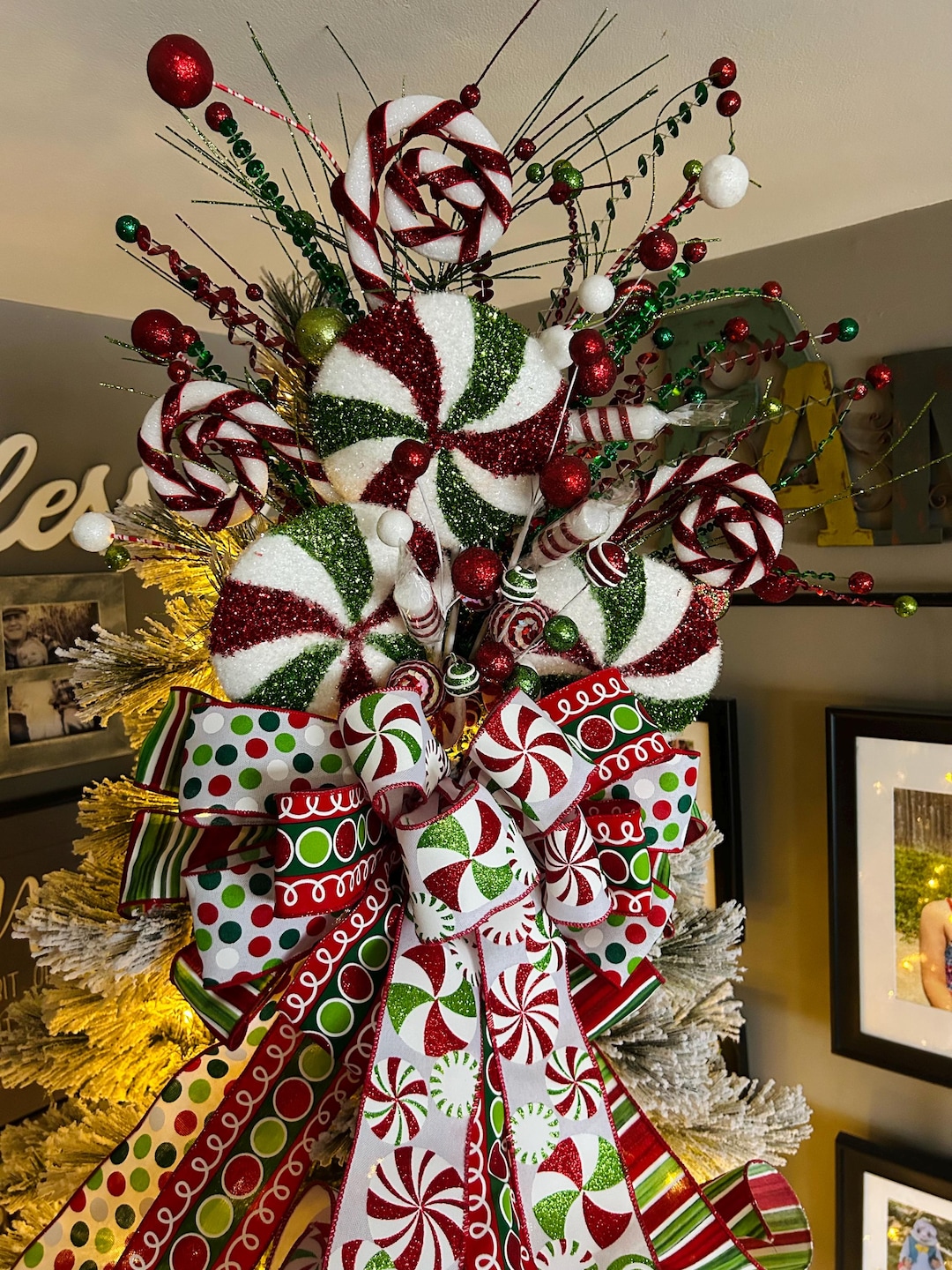 Whimsical Tree Topper, Red and Green Tree Topper, Red and Green ...