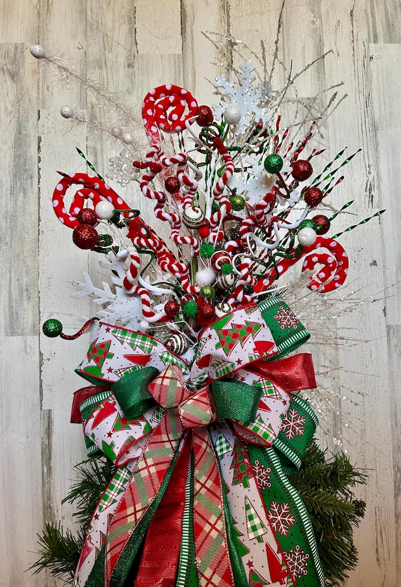Red and Green Christmas Tree Topper - Whimsical Topper for Christmas ...
