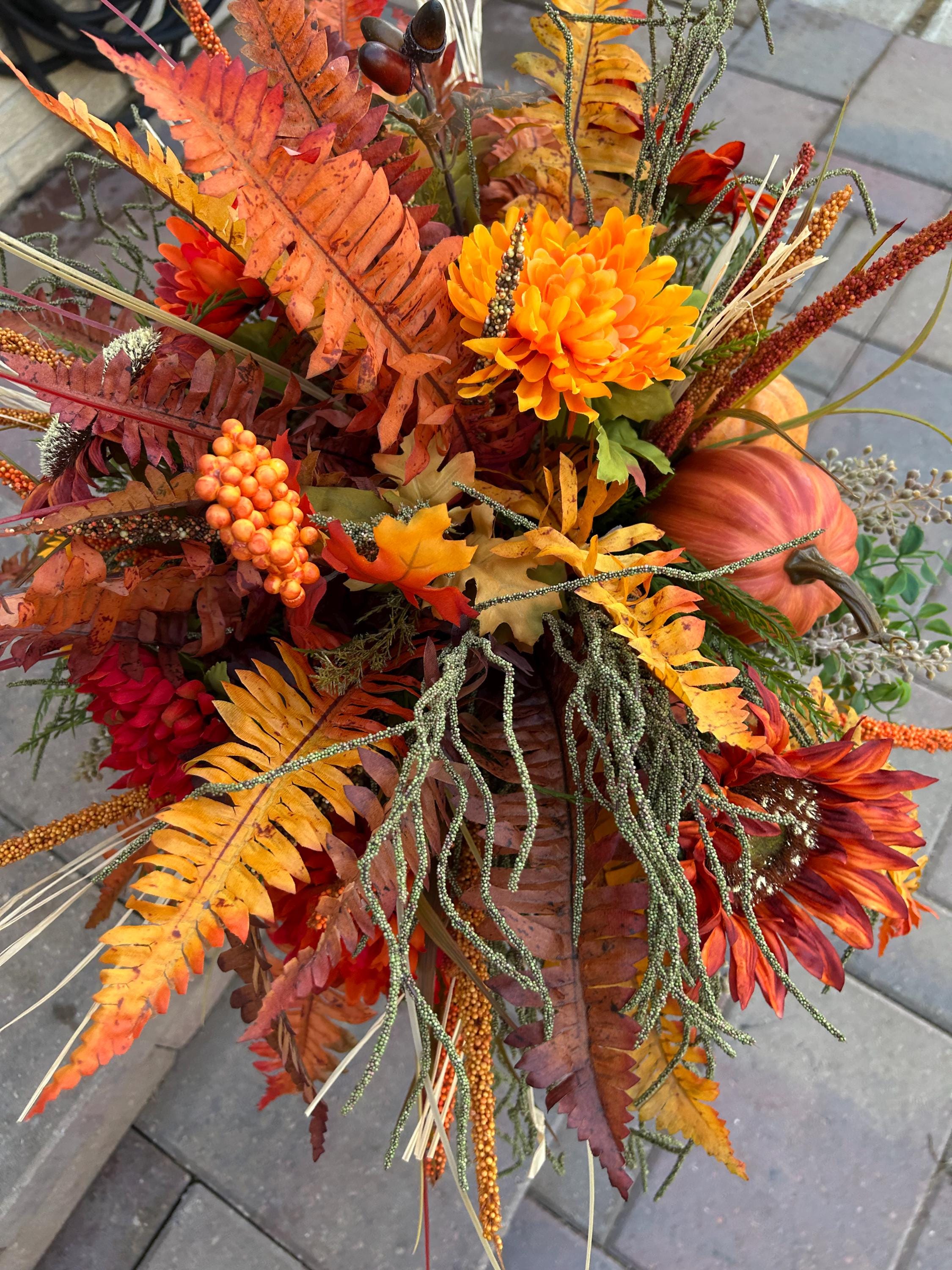 Fall Faux Flower Urn Filler: Autumn Porch Decor Centerpiece, Fall Front ...
