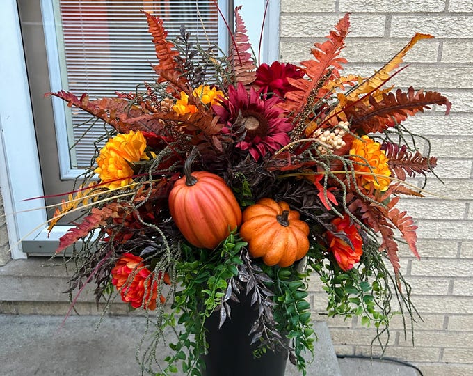 Fall Front Porch Planter, Fall Planter, Fall Floral Arrangement, Fall ...