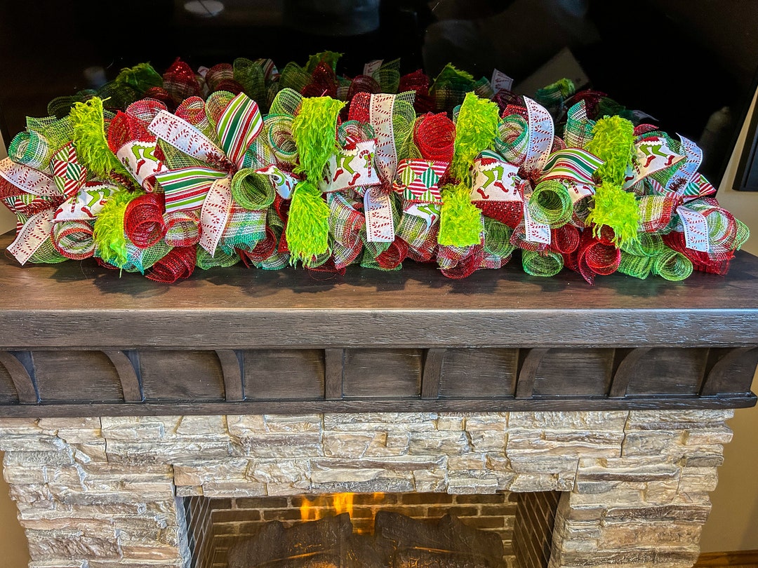 Whimsical Christmas Grinch Like Garland/ /christmas Red, Lime and White ...